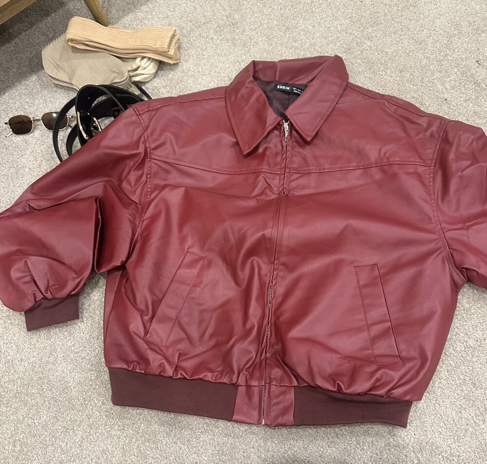 Drop Shoulder Red Leather Jacket • Bushpop